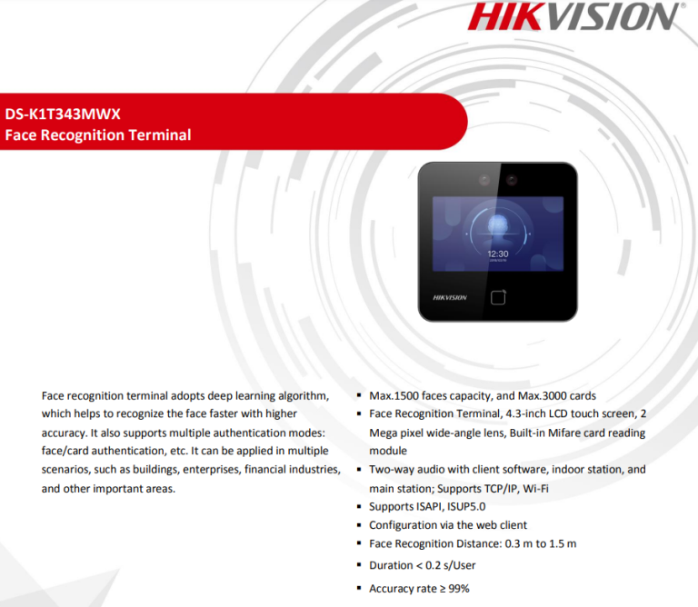 HIKVISION DS-K1T343MWX Value Series Face Access Terminal - Magic Eyes CCTV