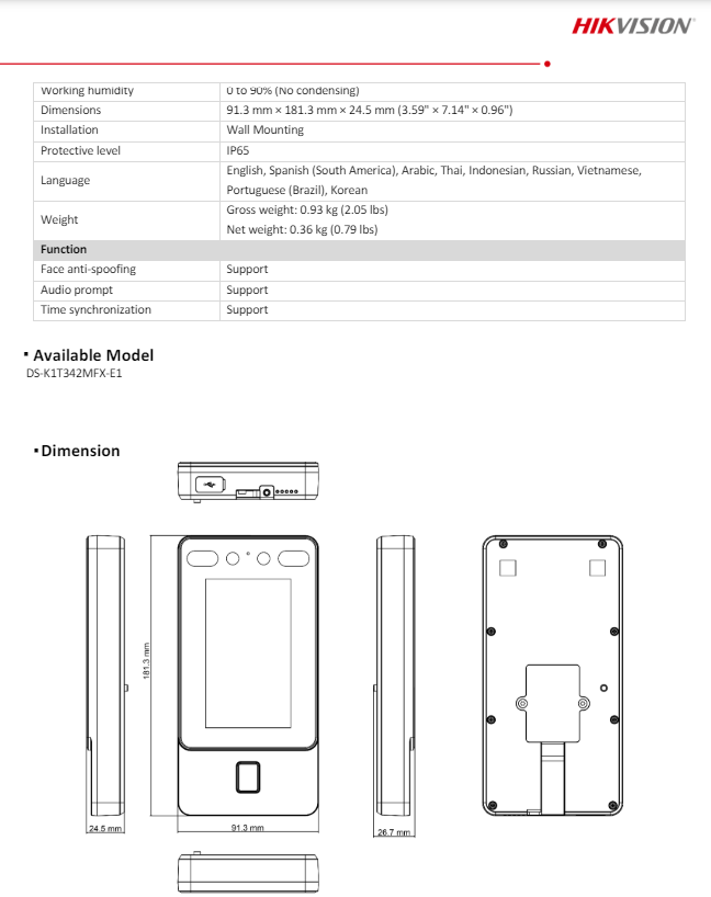 HIKVISION DS-K1T342MFX-E1 Face Recognition Terminal - Magic Eyes CCTV