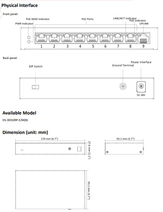 HIKVISION DS-3E0109P-E/M(B). 8-Port 100 Mbps Long-Range Unmanaged PoE ...