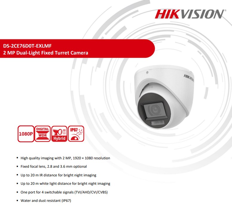 HIKVISION IR-COLORVU 2MP รุ่น DS-2CE76D0T-EXLMF 2.8mm - Magic Eyes CCTV