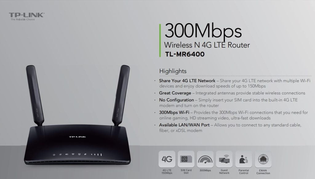 TP-Link TL-MR6400 300 Mbps Wireless N 4G LTE Router - Magic Eyes CCTV