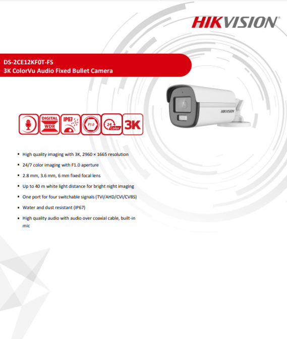 HIKVISION COLORVU 3K กล้องวงจรปิด รุ่น DS-2CE12KF0T-FS 3.6mm - Magic Eyes CCTV